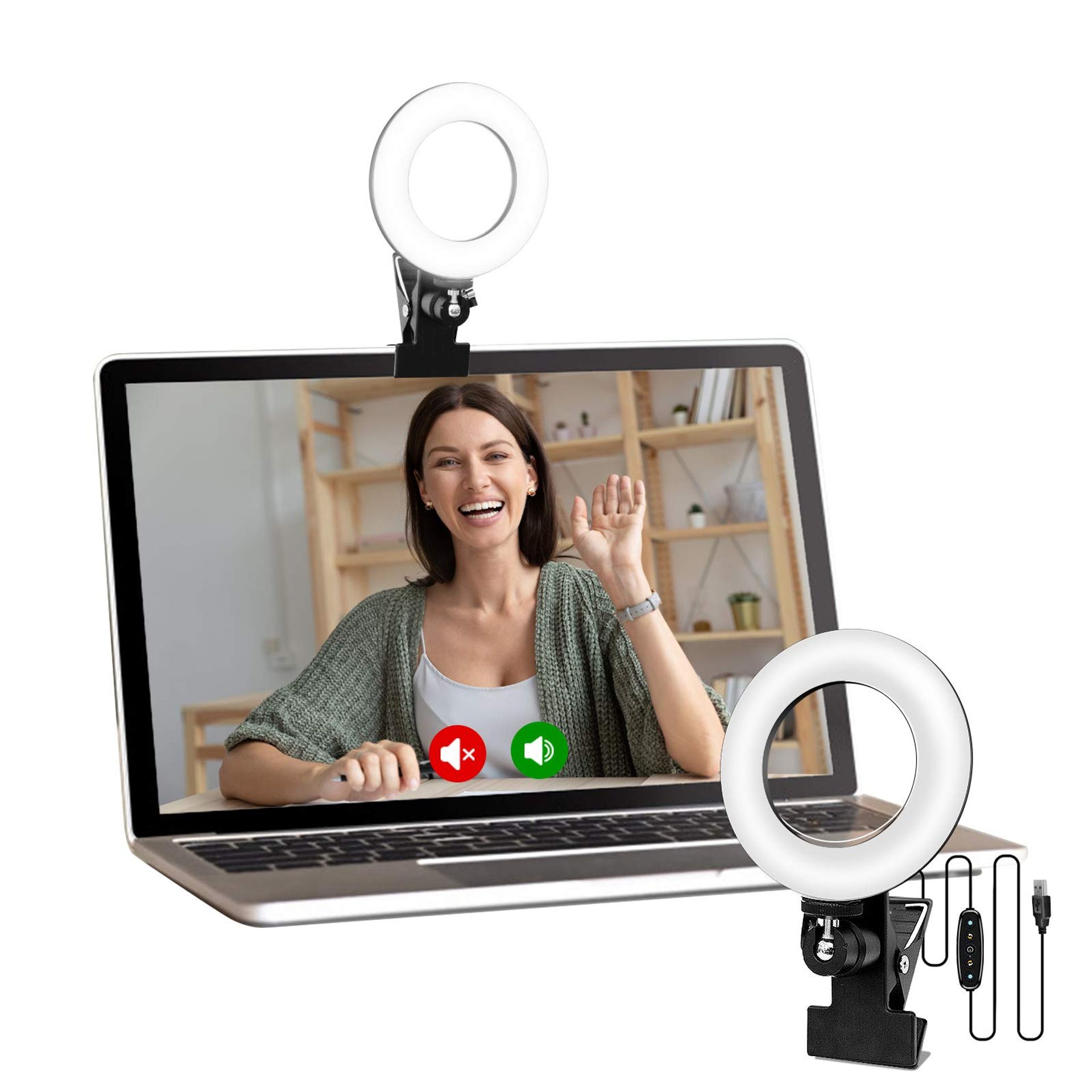 Video Conference Lighting Kit Clip-On LED Ring Light For Laptop, Monitor