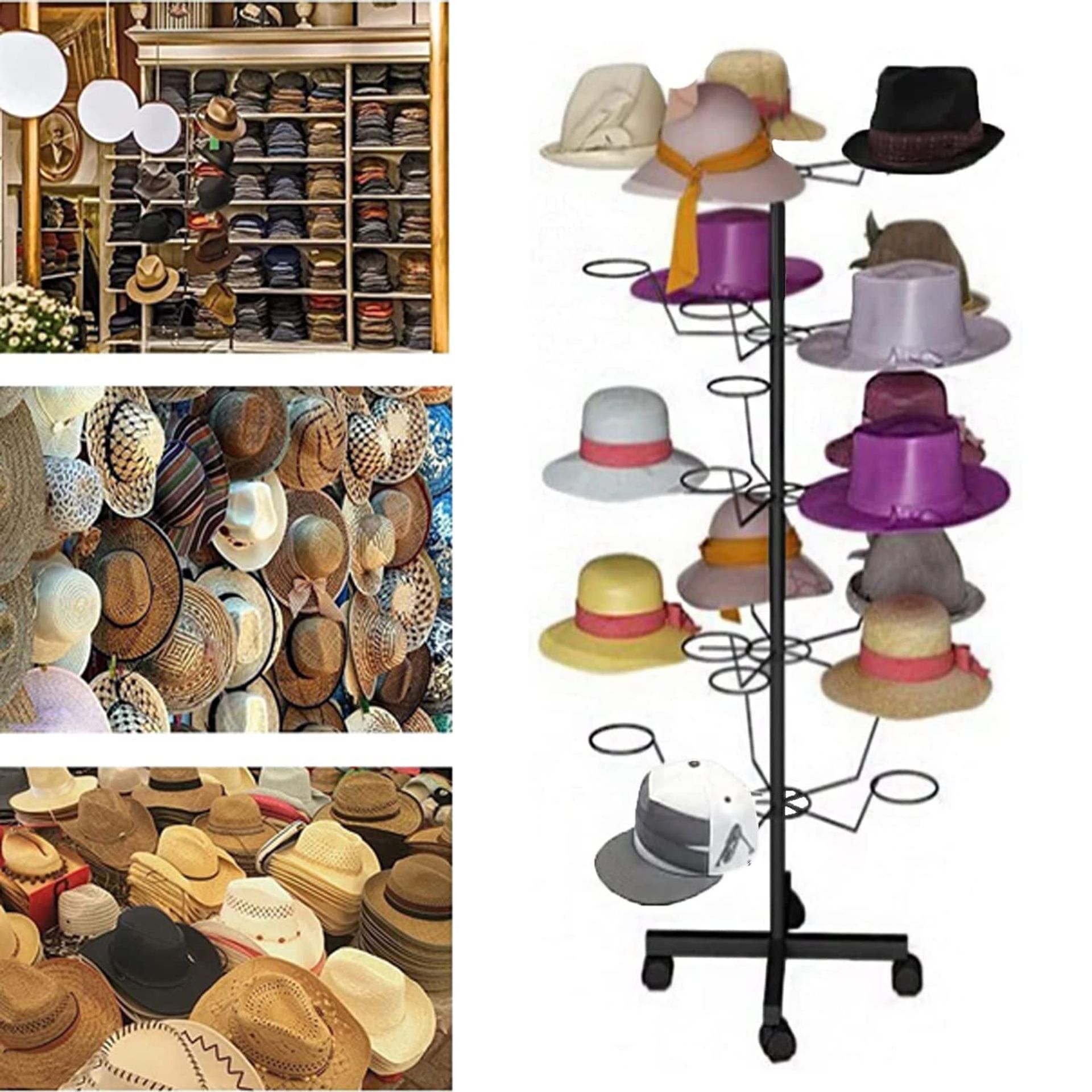 Ybaymy 5 Tier Hat Racks Hat Display Rack Stand With 25 Hooks Rotating Met