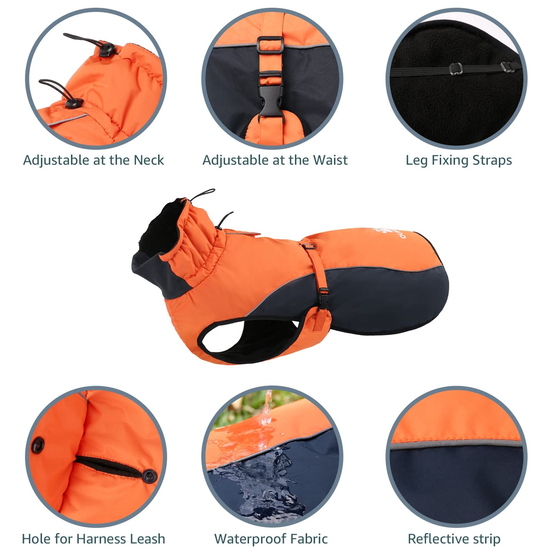 Dog Coat Warm Jacket Waterproof With Harness Hole Reflective Straps Cotto