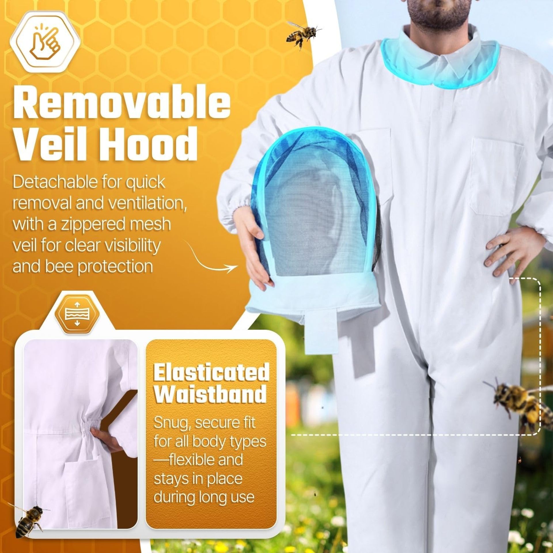 Beekeeper Suit Full Body Sting Proof Protective Outfit With Ventilated Ve